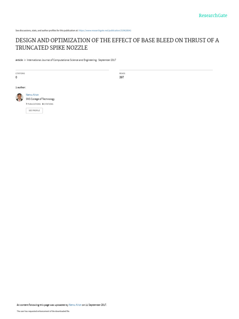 Design and Optimization of The Effect of Base Bleed On Thrust of A Truncated Spike Nozzle | PDF ...