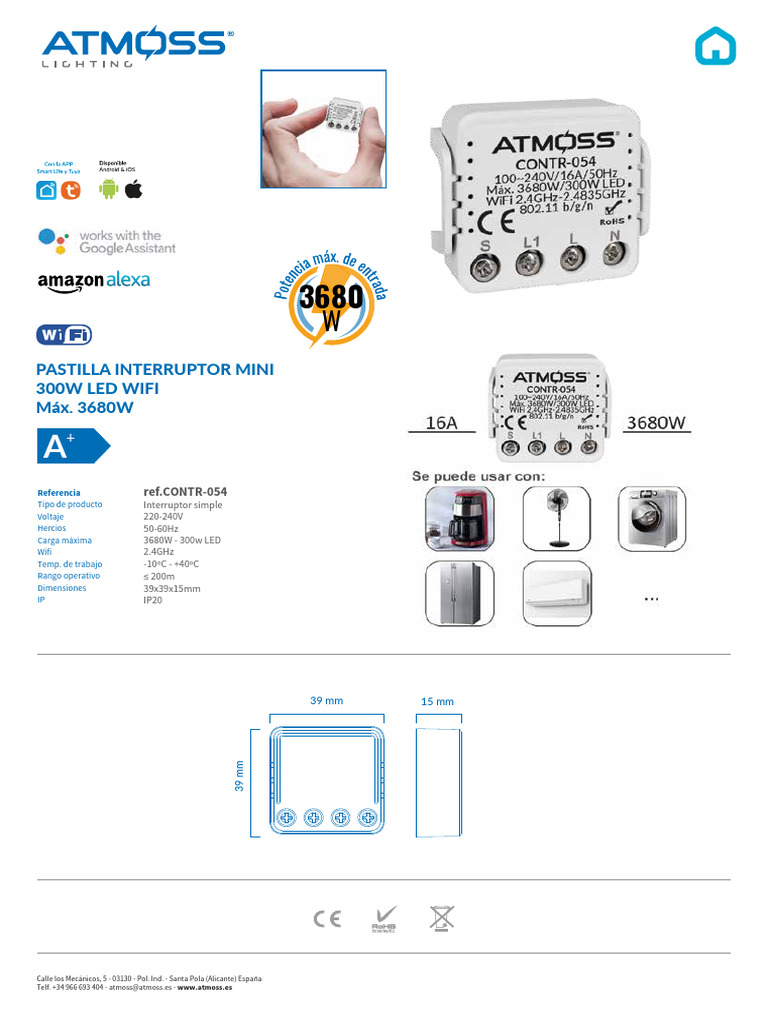 Ficha Tecnica Pastilla Interruptor Mini 3680W 300W Led Wifi Contr 054 ...