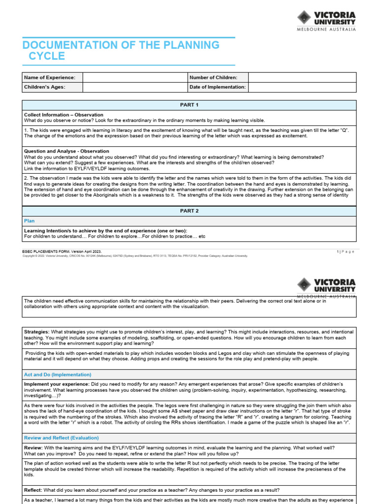 PST Documentation of Planning Cycle Template | PDF | Learning ...