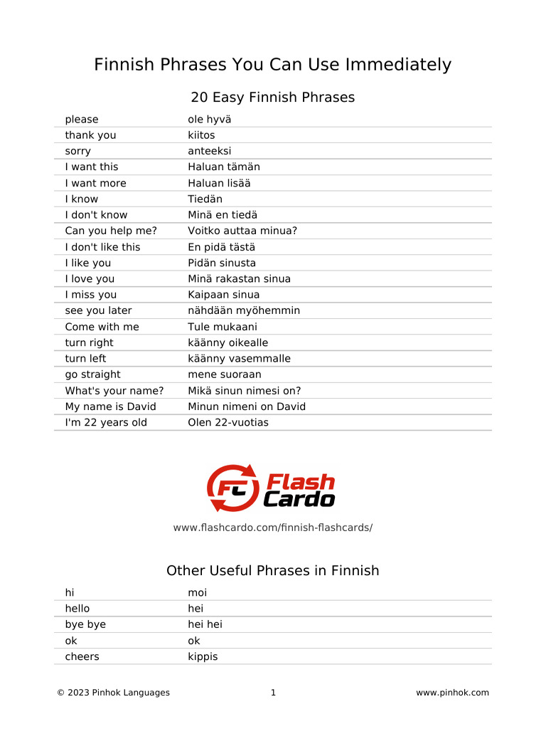 20 Finnish Phrases You Can Use Immediately | PDF