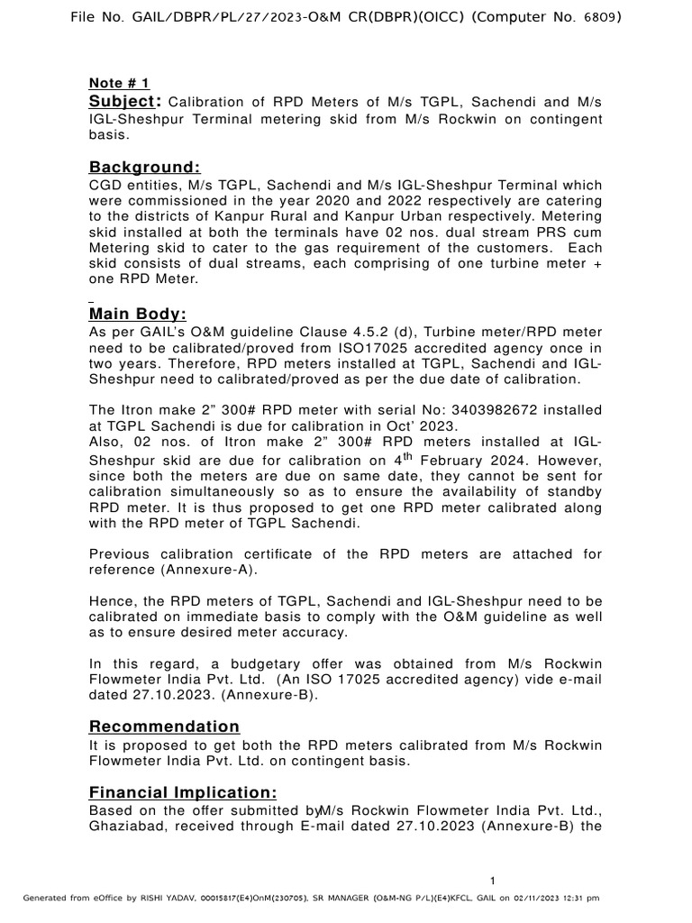 Note For Calibration of RPD Meter | PDF | Finance & Money Management ...
