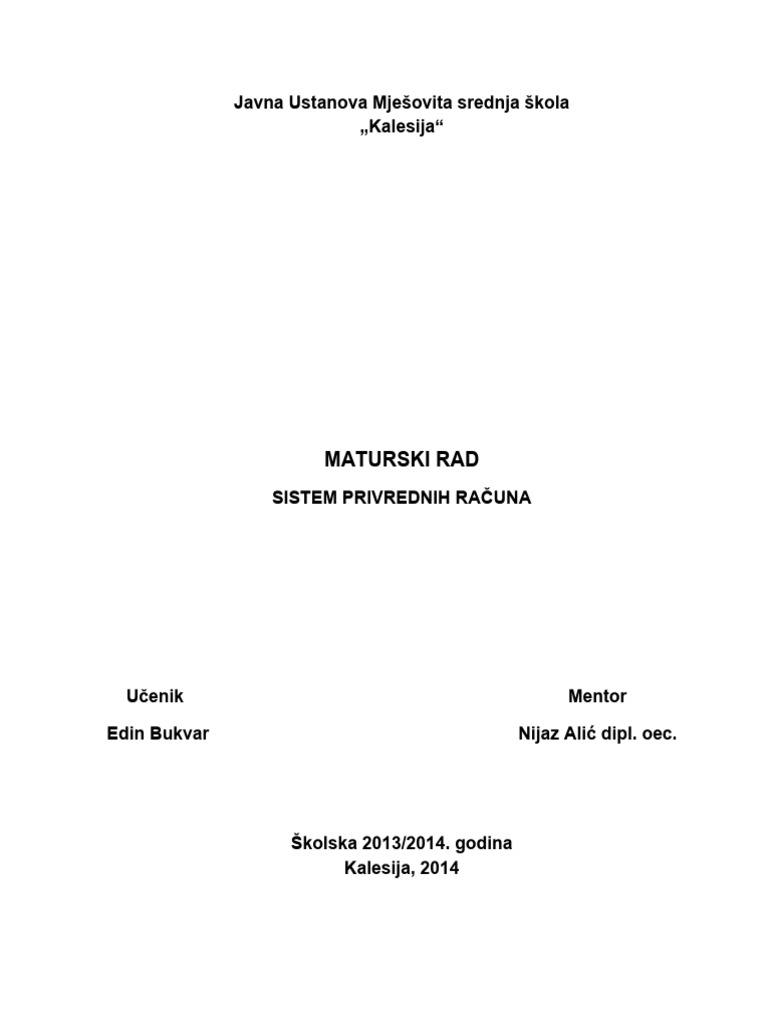 Maturski Rad - Sistemi Privrednih Računa | PDF