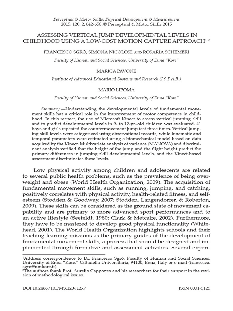 Assessing Vertical Jump Developmental Levels in Childhood Using A Low-Cost Motion Capture ...
