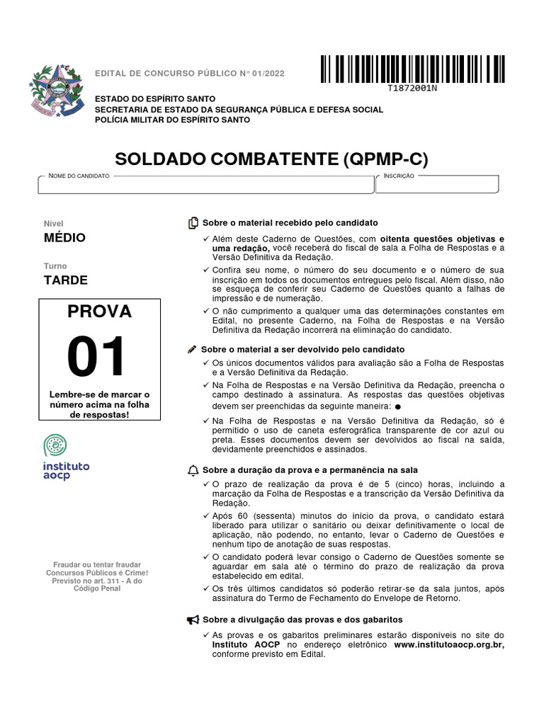 Prova SOLD. 2022 - AOCP | PDF | Assunto (gramática) | Pronome