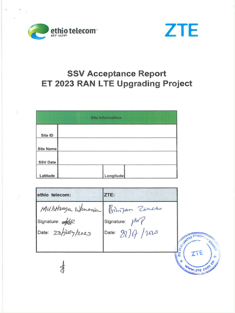 Ethio Telecom CWRWRWWR LTE SSV Report Template Final | PDF