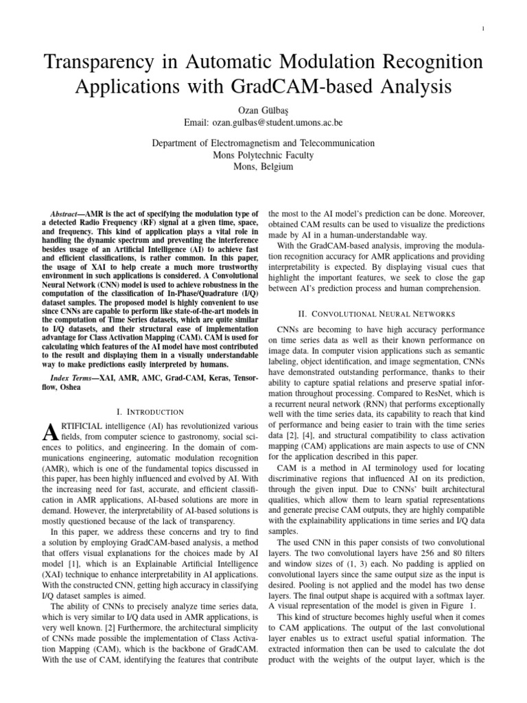 Transparency in Automatic Modulation Recognition Systems With GradCAM Based Analysis | PDF ...