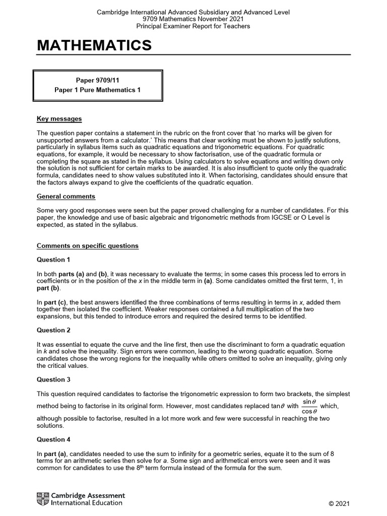 2021 A Level Math Exam Report Insights | PDF | Quadratic Equation ...
