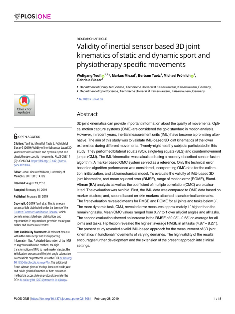 Validity of Inertial Sensor Based 3D Joint | PDF | Anatomical Terms Of Motion | Inertial ...