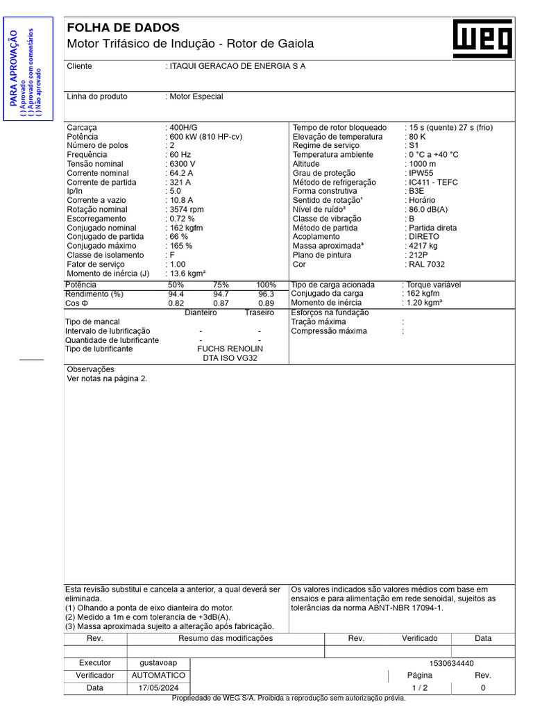 Motor Trifásico IPW55 - 600 kW | PDF | Potência (Física) | Temperatura