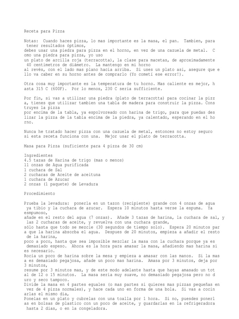 Receta de Pizza con Masa Perfecta | PDF | Pizza | Alimentos