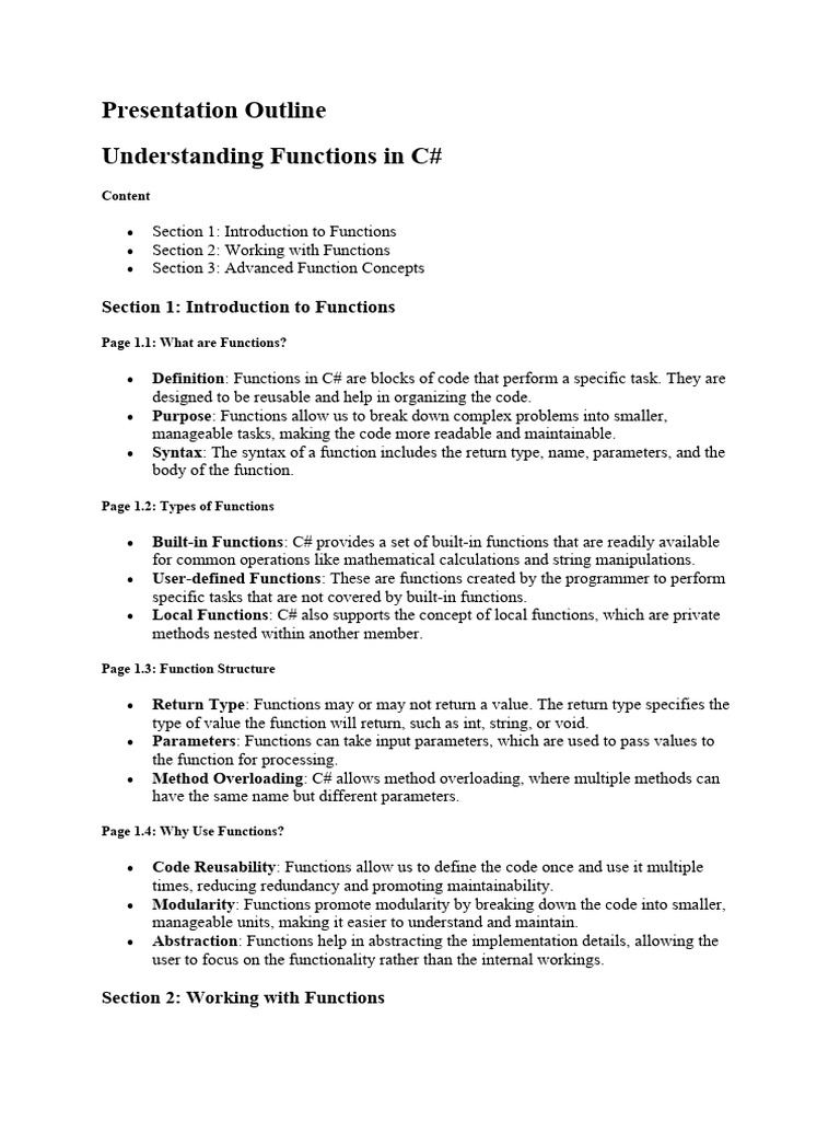 Presentation Outline Pdf Parameter Computer Programming C Sharp Programming Language 