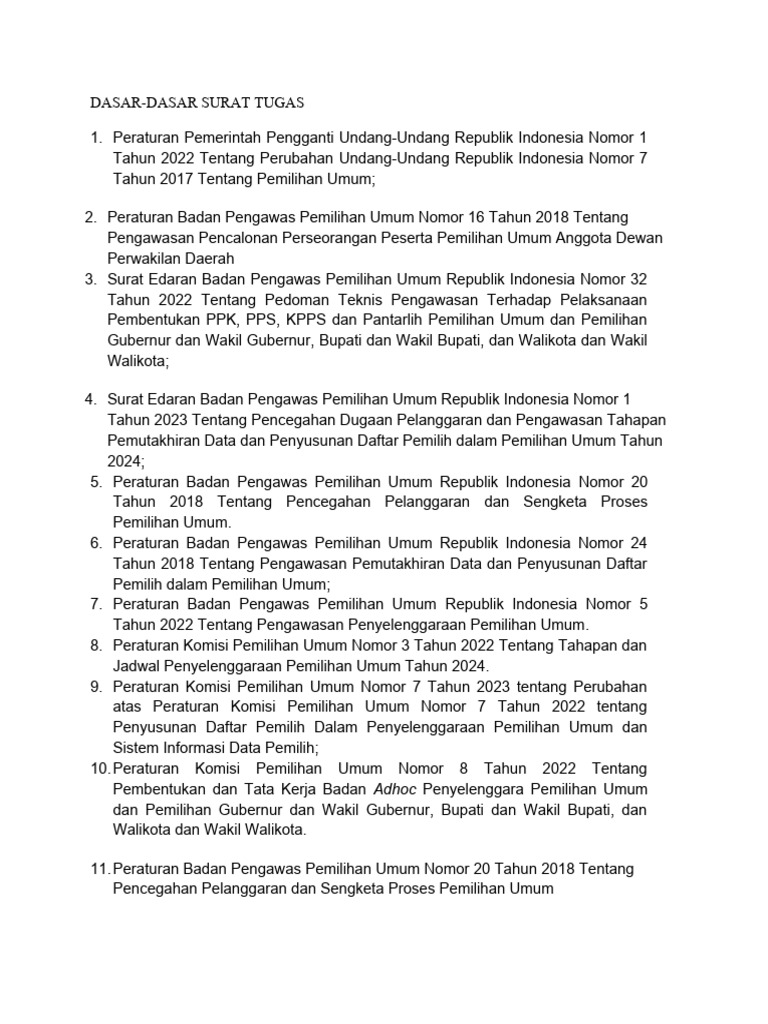 Dasar Hukum Surat Tugas Pemilu | PDF | Pengelolaan Keuangan & Uang ...