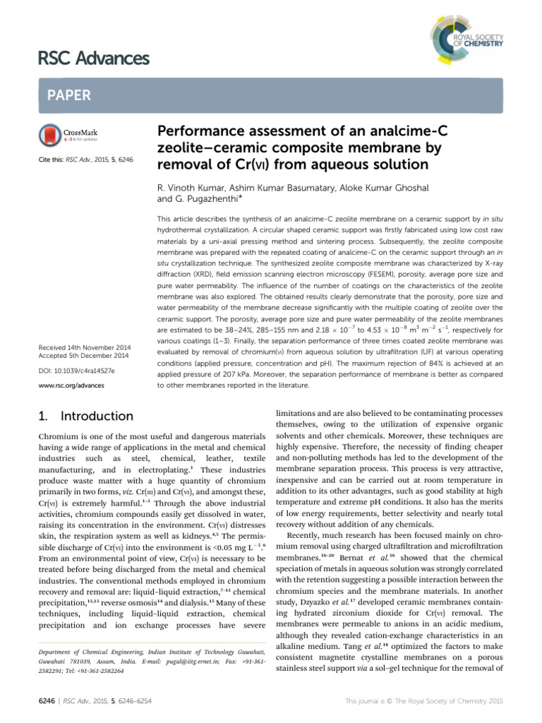RSC Advances | PDF | Chromium | Membrane