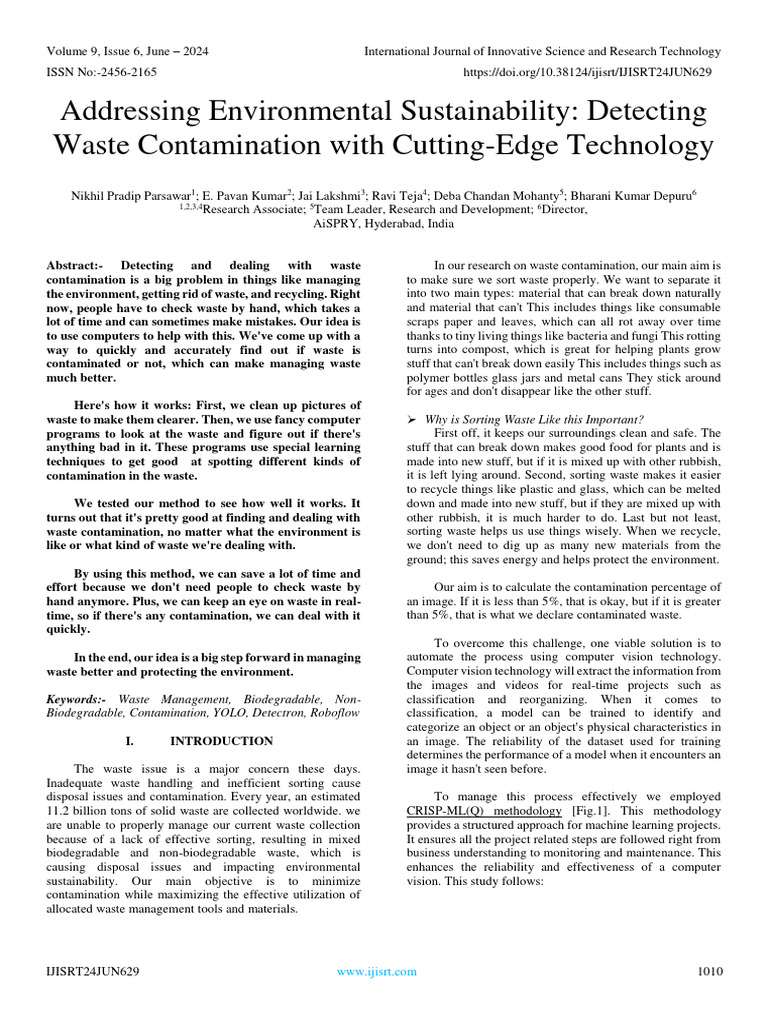 Addressing Environmental Sustainability: Detecting Waste Contamination With Cutting-Edge ...