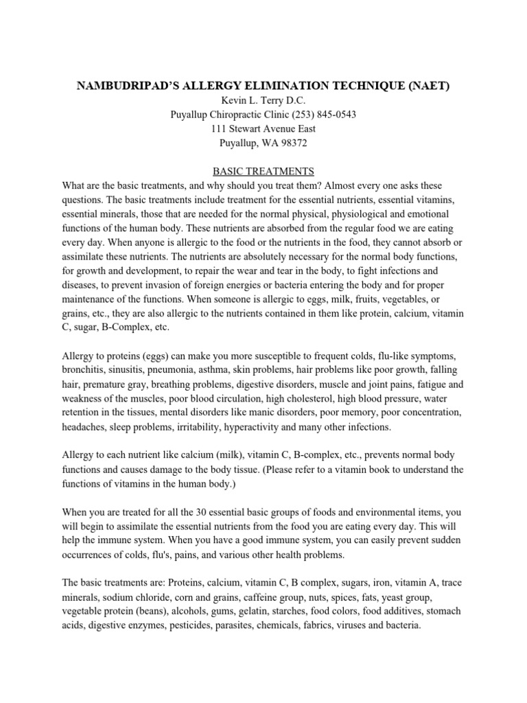 Nambudripad's Allergy Elimination Technique (Naet) | PDF | Allergen ...