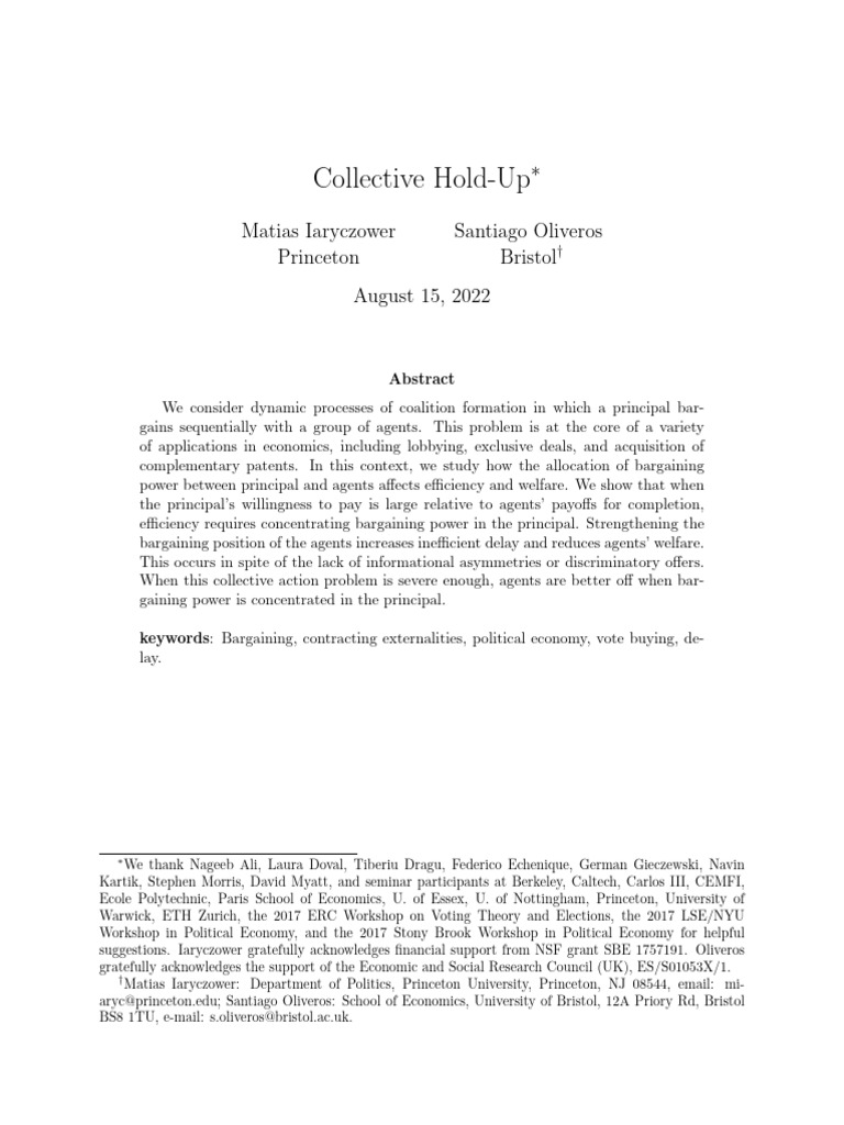 Collective Hold-Up | PDF | Bargaining | Economic Equilibrium
