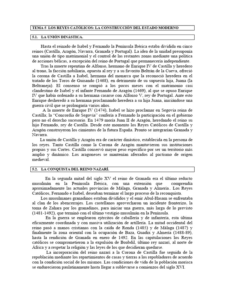 He 5 Los Reyes Católicos, La Construcción Del Estado Moderno | PDF | España