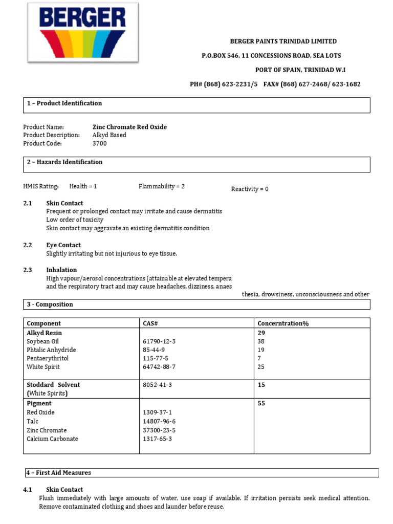 Zinc Chromate Red Oxide MSDS | PDF | Combustion | Fires