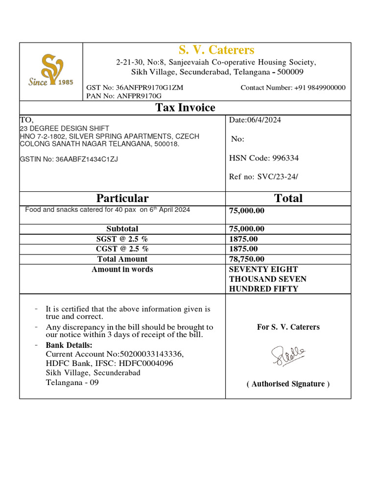SVC Bill Proforma | PDF | Finance & Money Management