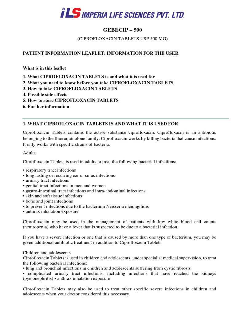Gebecip 500mg Tablets (Ciprofloxacin) | PDF | Paresthesia | Peripheral ...