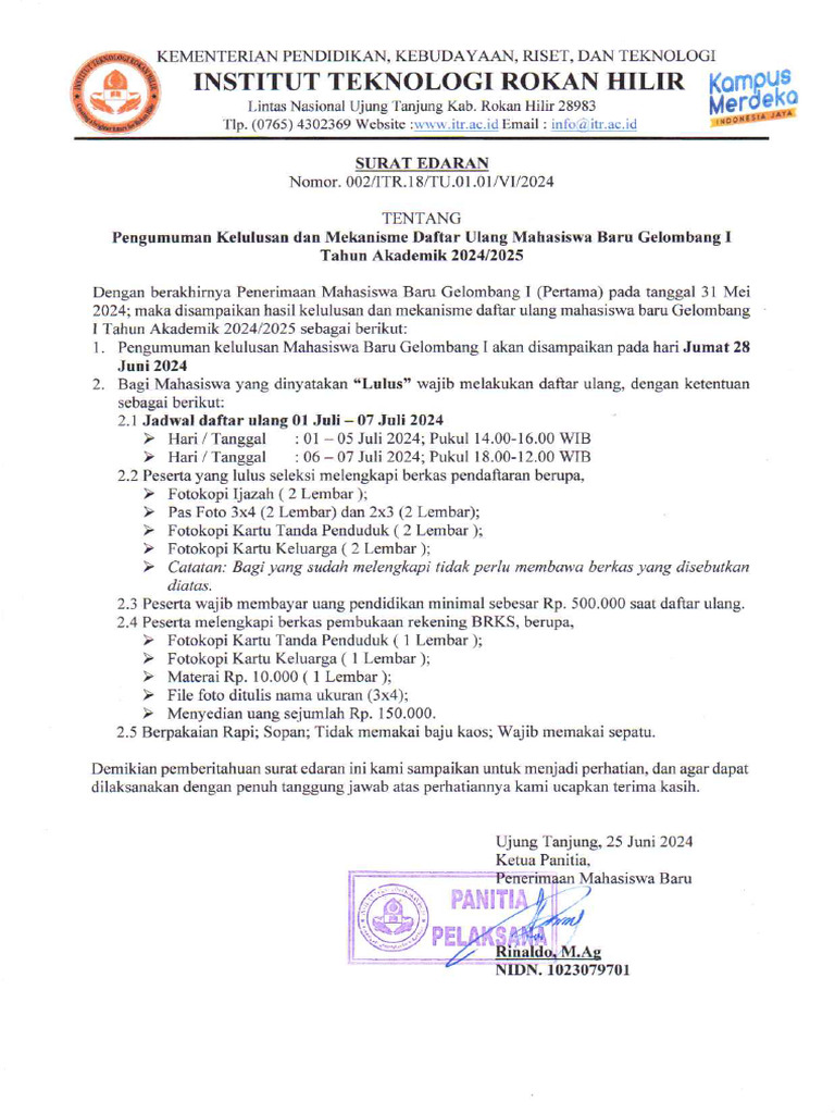 Surat Edaran - PMB - 2024 | PDF