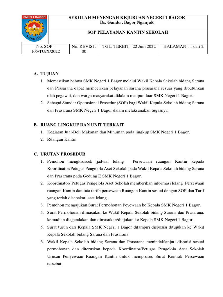 3. SOP PELAYANAN KANTIN SEKOLAH | PDF