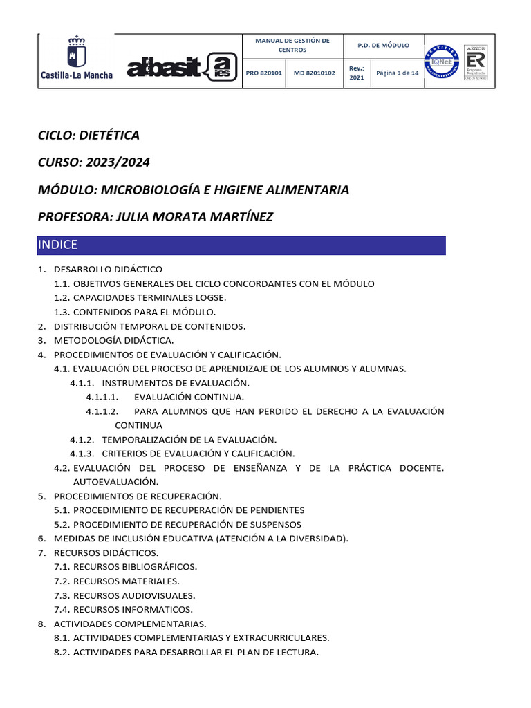 2 PD Micro 23-24 | PDF | Evaluación | Alimentos