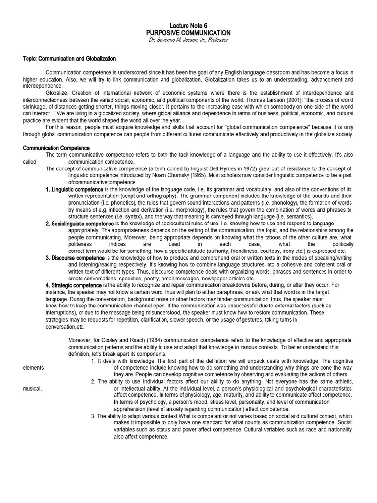 Lecture Note 6 Purposive Communication | PDF | Communication | Mindset