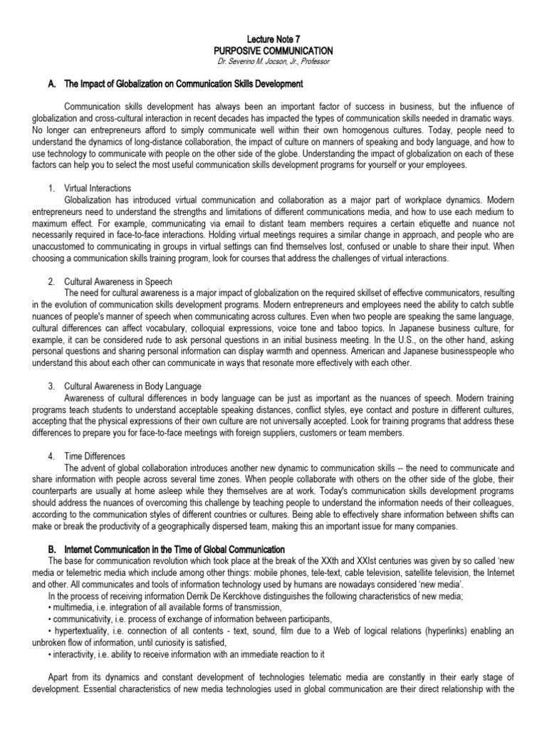 Lecture Note 7 Purposive Communication With Final Requirement | PDF ...