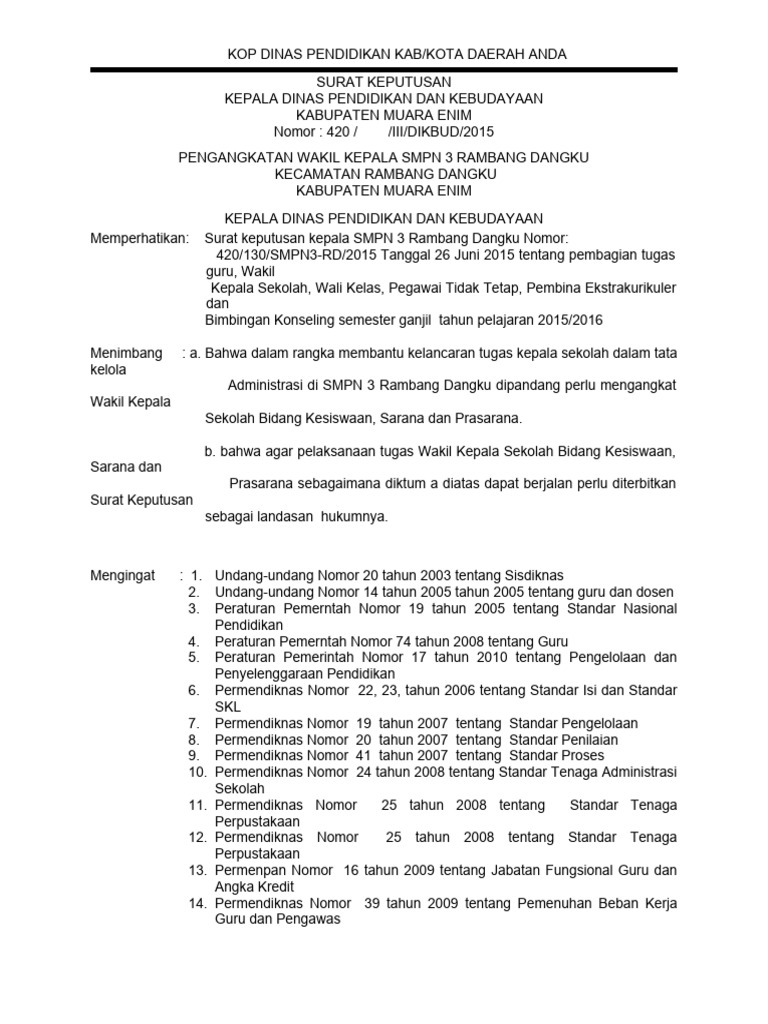 SK Wakil Kesiswaan | PDF