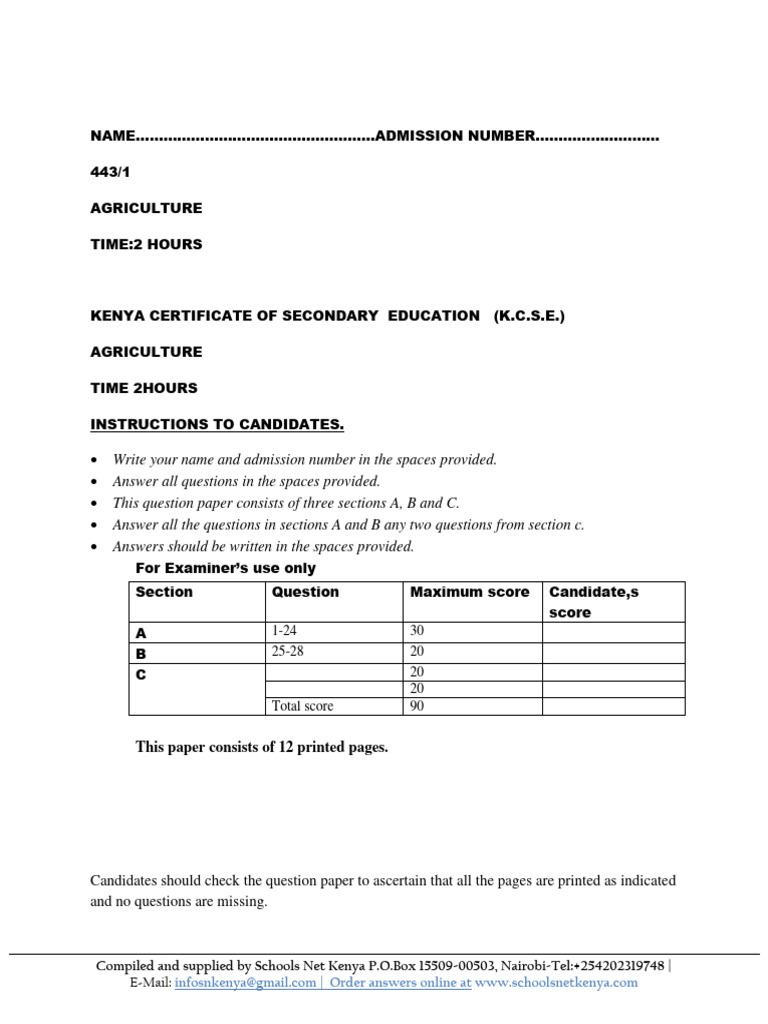Agriculture Paper 1 Form 3 Term 3 Exam 2018 | PDF | Agriculture ...