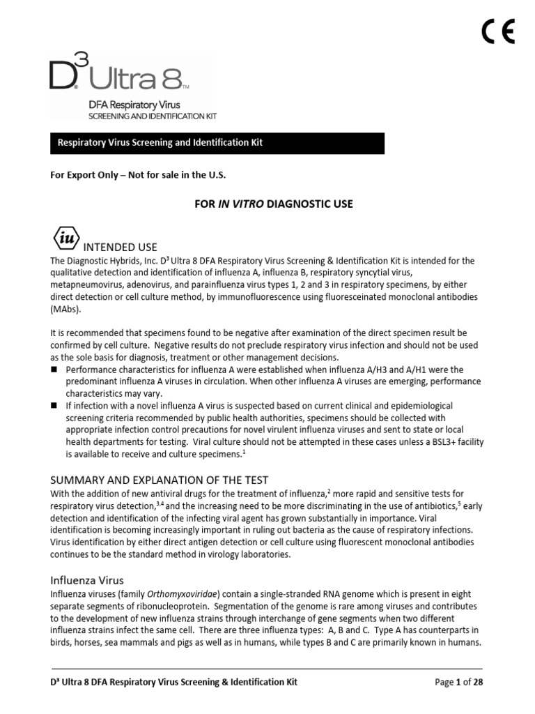 D3 Ultra 8 DFA Resp Virus Screen ID Kit | PDF | Influenza | Infection