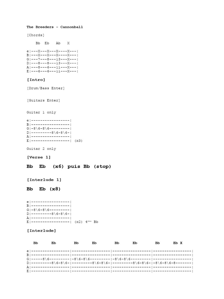 The Breeders - Cannonball | Download Free PDF | Song Structure ...