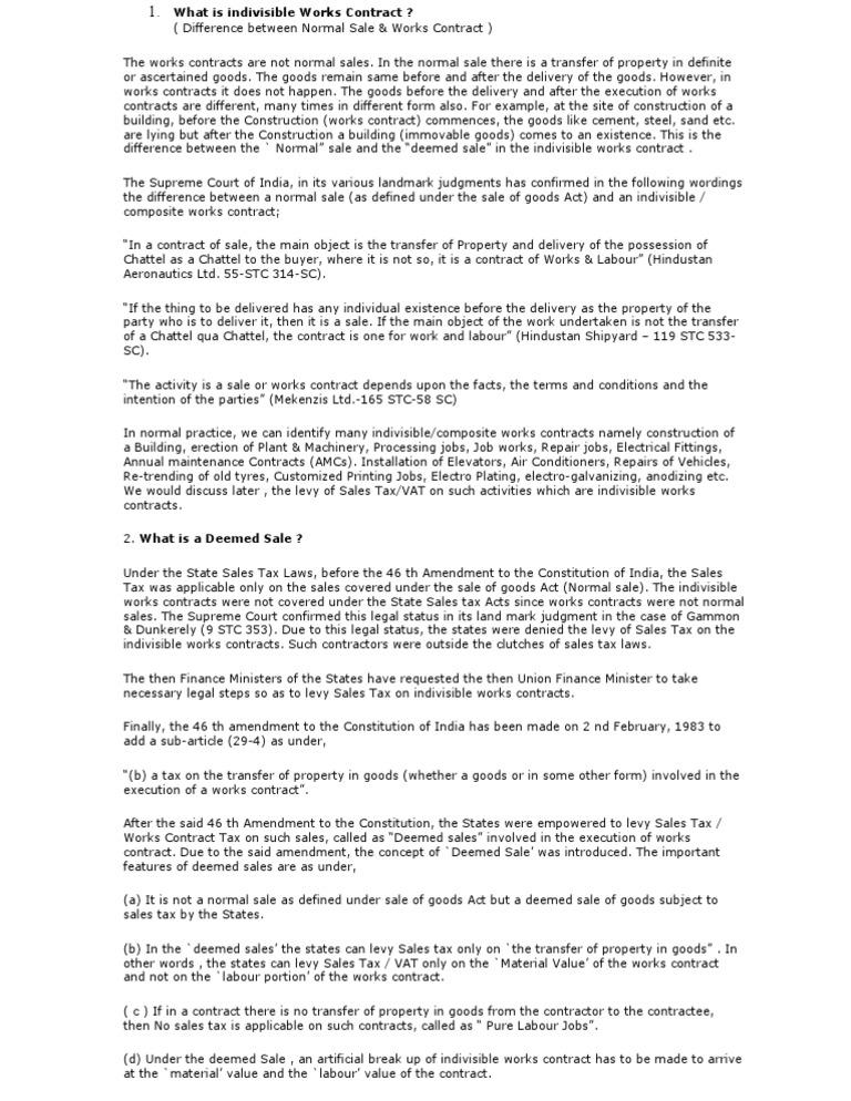 What Is Indivisible Works Contract | PDF | Taxes | Value Added Tax