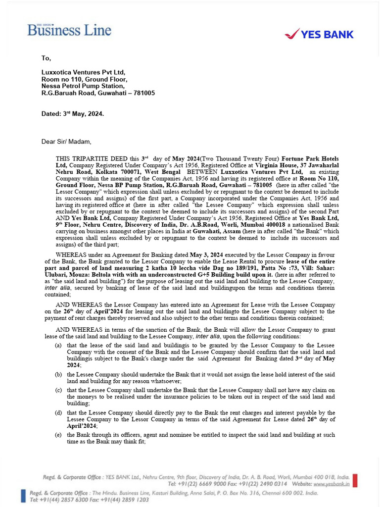 Lease Agreement With Lessor, Lessee and Bank As Financing Party | PDF ...