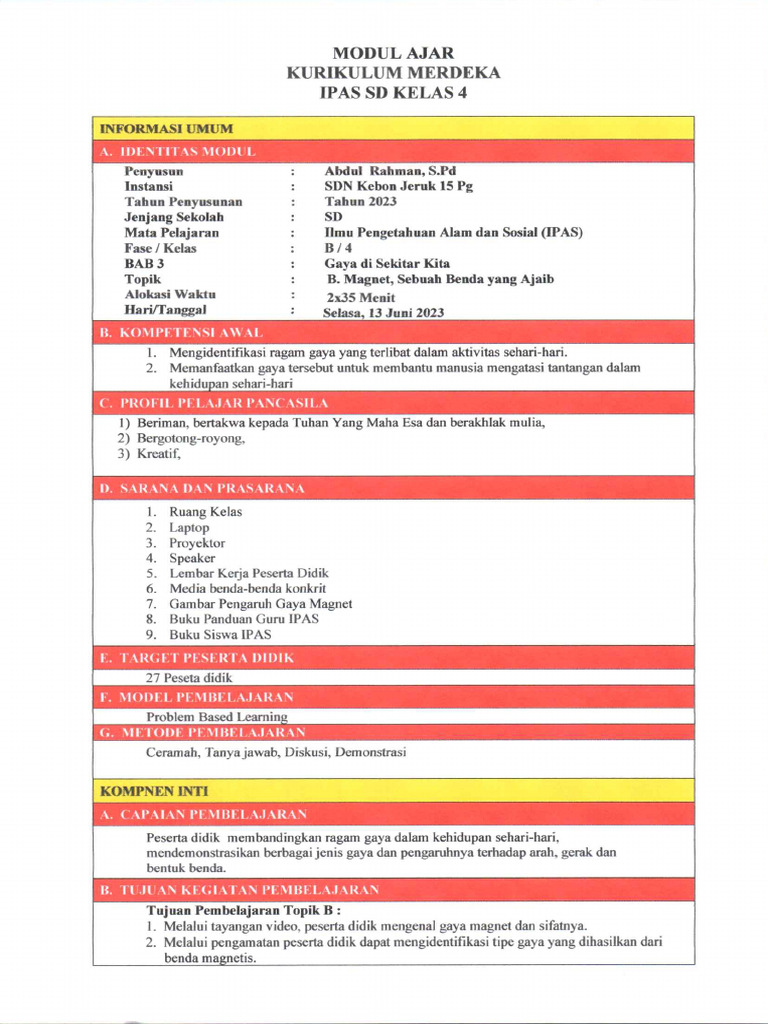Modul Ajar -Ipas Kelas IV- Lengkap | PDF