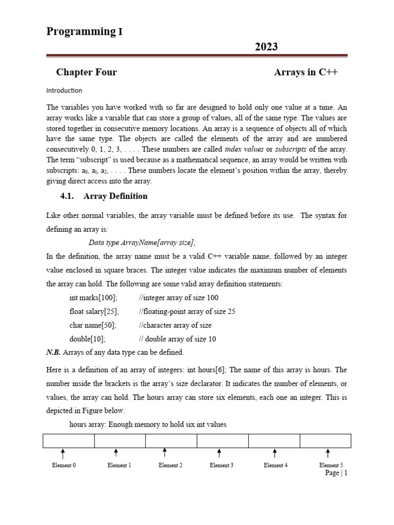 Chapter 4-Arrays | Download Free PDF | Integer (Computer Science) | Data Type