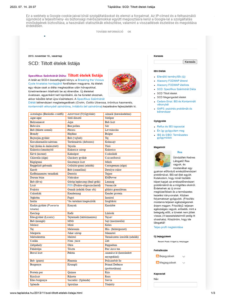 Táplálóka - SCD - Tiltott Ételek Listája | PDF