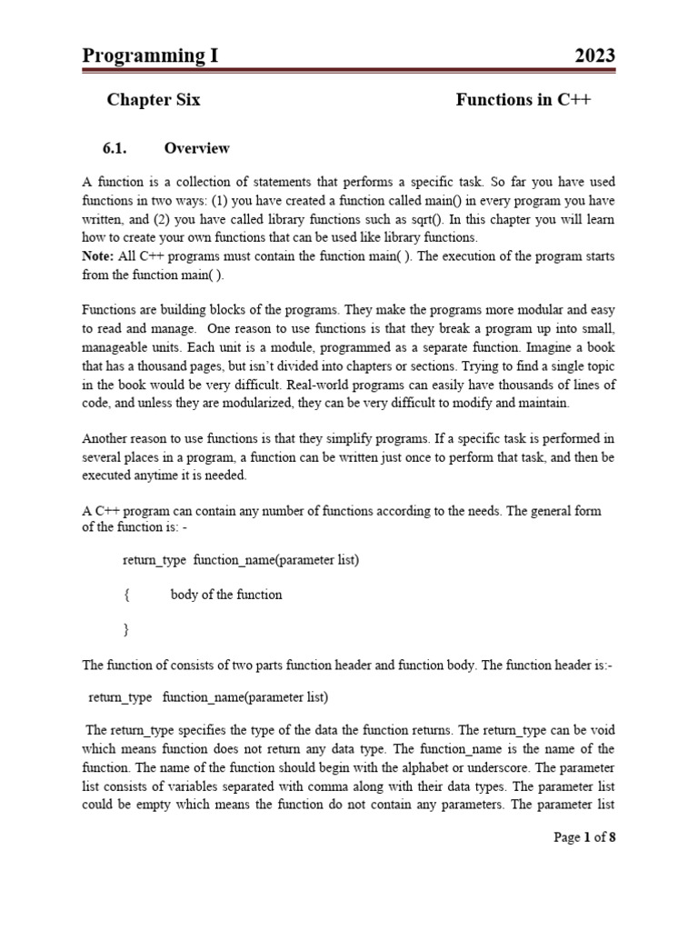 Chapter 6 - Functions | PDF | Parameter (Computer Programming) | Data Type