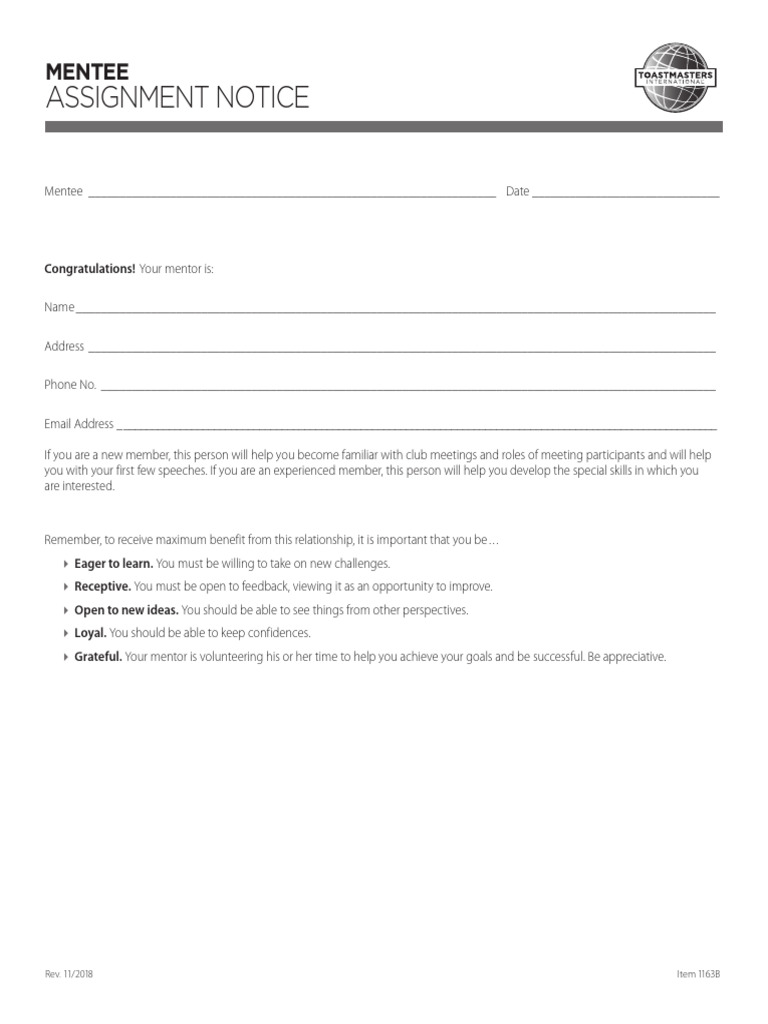 Mentee Assignment Notice Template | PDF