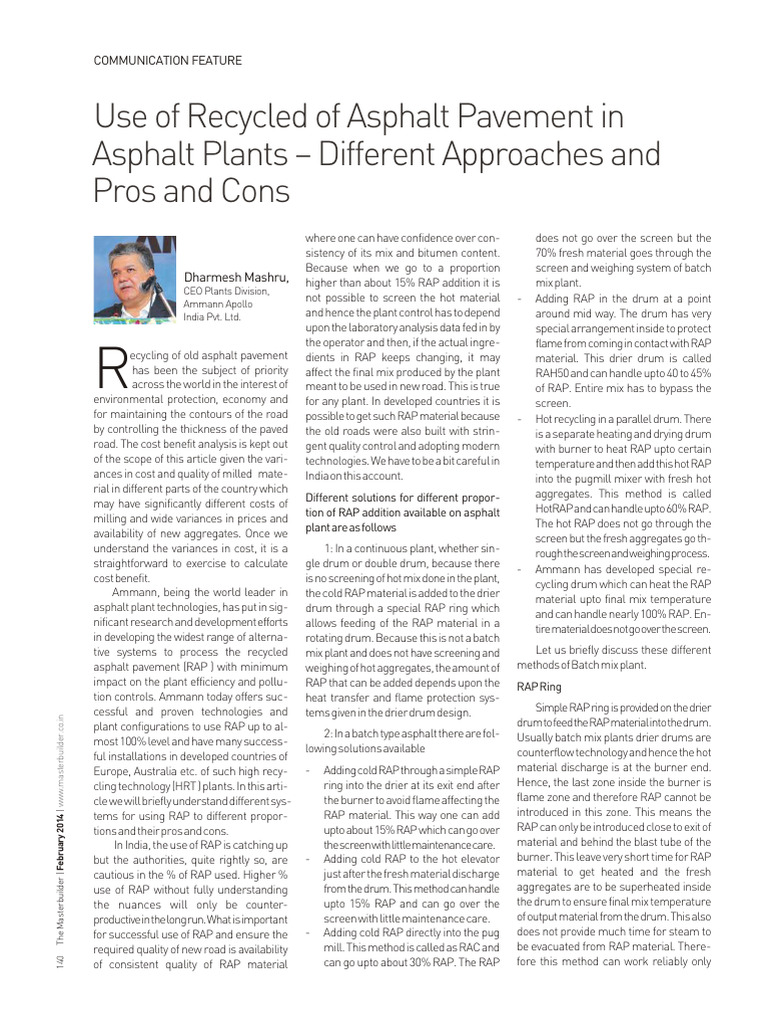 Use of Recycled of Asphalt Pavement in Asphalt Plants - Different ...
