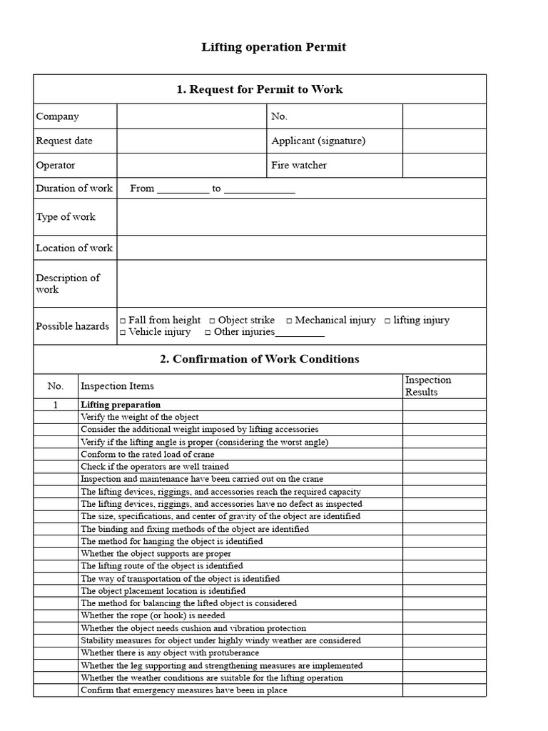 Lifting Operation Permit-Final | PDF | Crane (Machine)