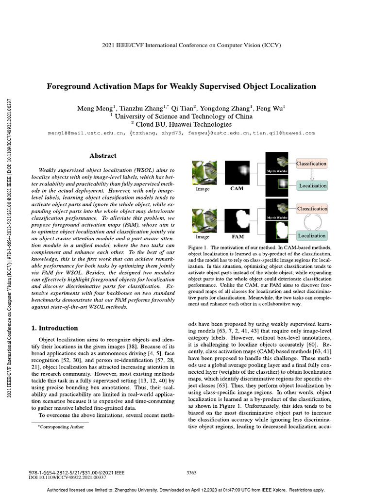 Foreground Activation Maps For Weakly Supervised Object Localization | PDF | Digital Signal ...