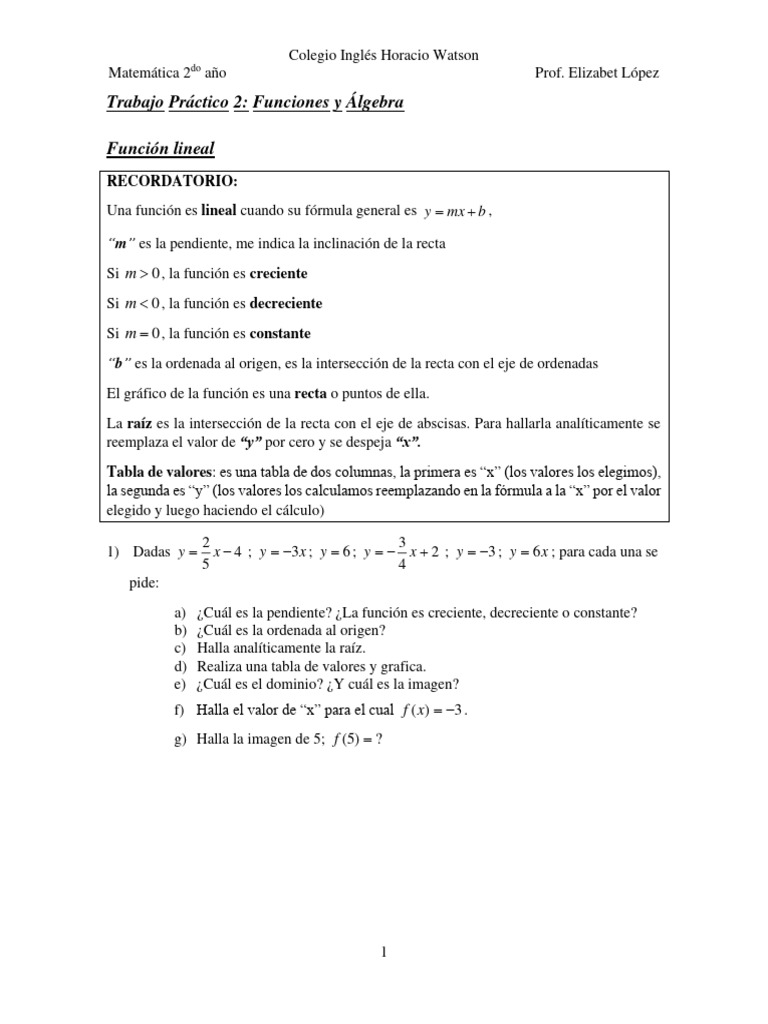 TP Funciones y Algebra | PDF | Pendiente | Línea (geometría)