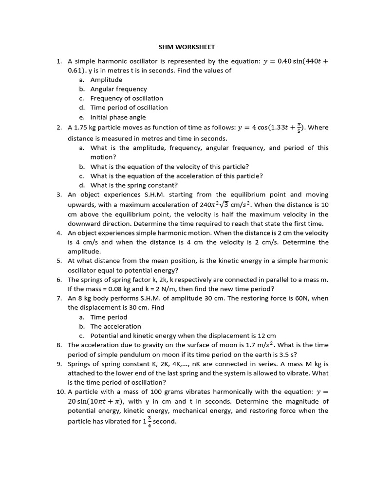 SHM Worksheet | PDF | Physical Phenomena | Oscillation