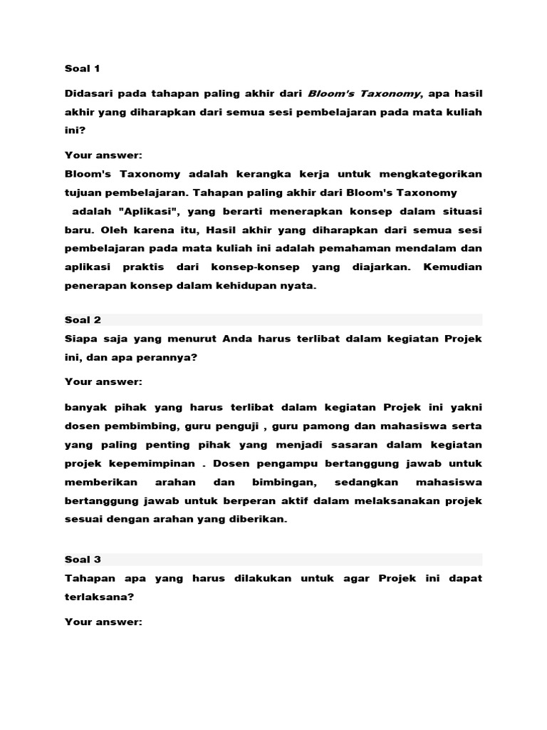 Tugas 2.2 Quiz pretest tentang prosedur projek dan gelar karya ...