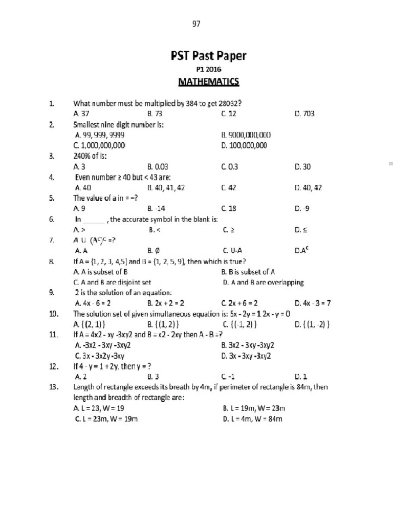 PST Past Papers | PDF