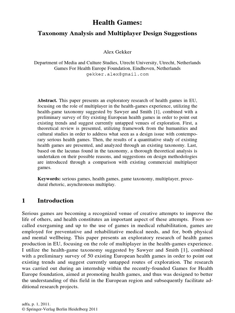Health Games-Taxonomy Analysis and Multiplayer Design Suggestions - GEKKER | PDF | Rhetoric ...