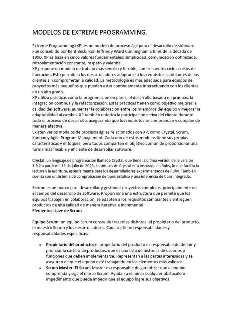 Modelos Extreme Programming | PDF | Scrum (desarrollo de software ...