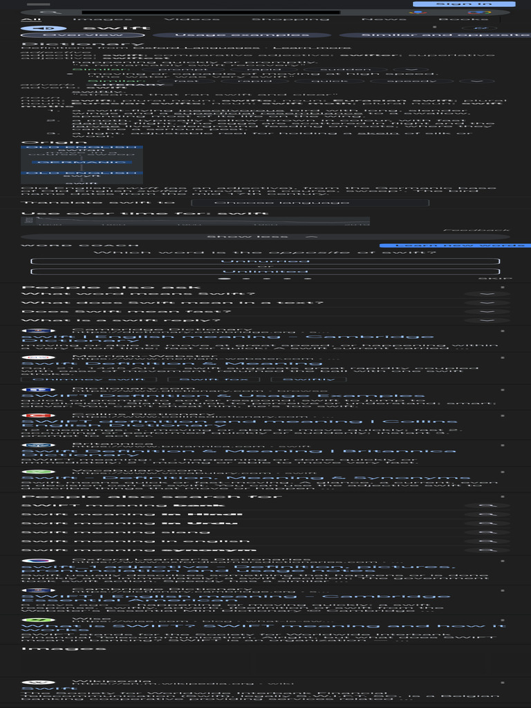 Swift: Definitions and Meanings | PDF | Adjective | Noun